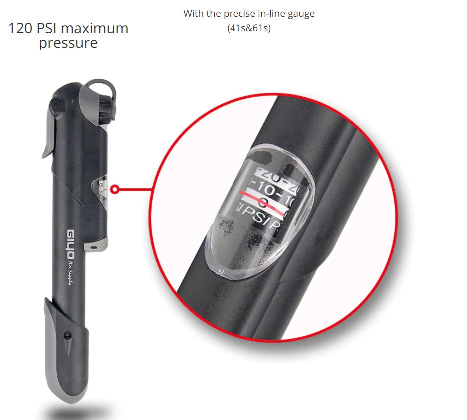GIYO Air Inflator Bicycle Bike Mini Pump - 120PSI Max. 2 Way Pump With ...