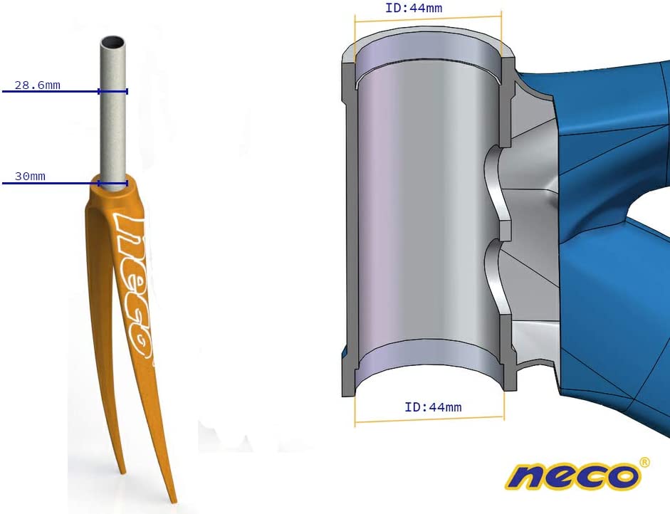 Neco Headset H148- 1-1/8" Semi-Integrated Threadless Headset w/ Ø44 St ...